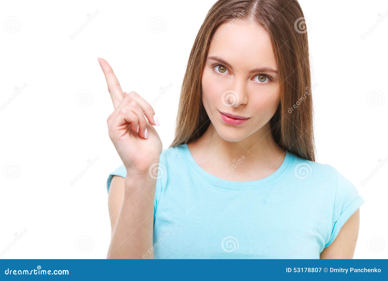 Young Woman Pointing With Her Finger At Copy Space Isolated Stock Image ...