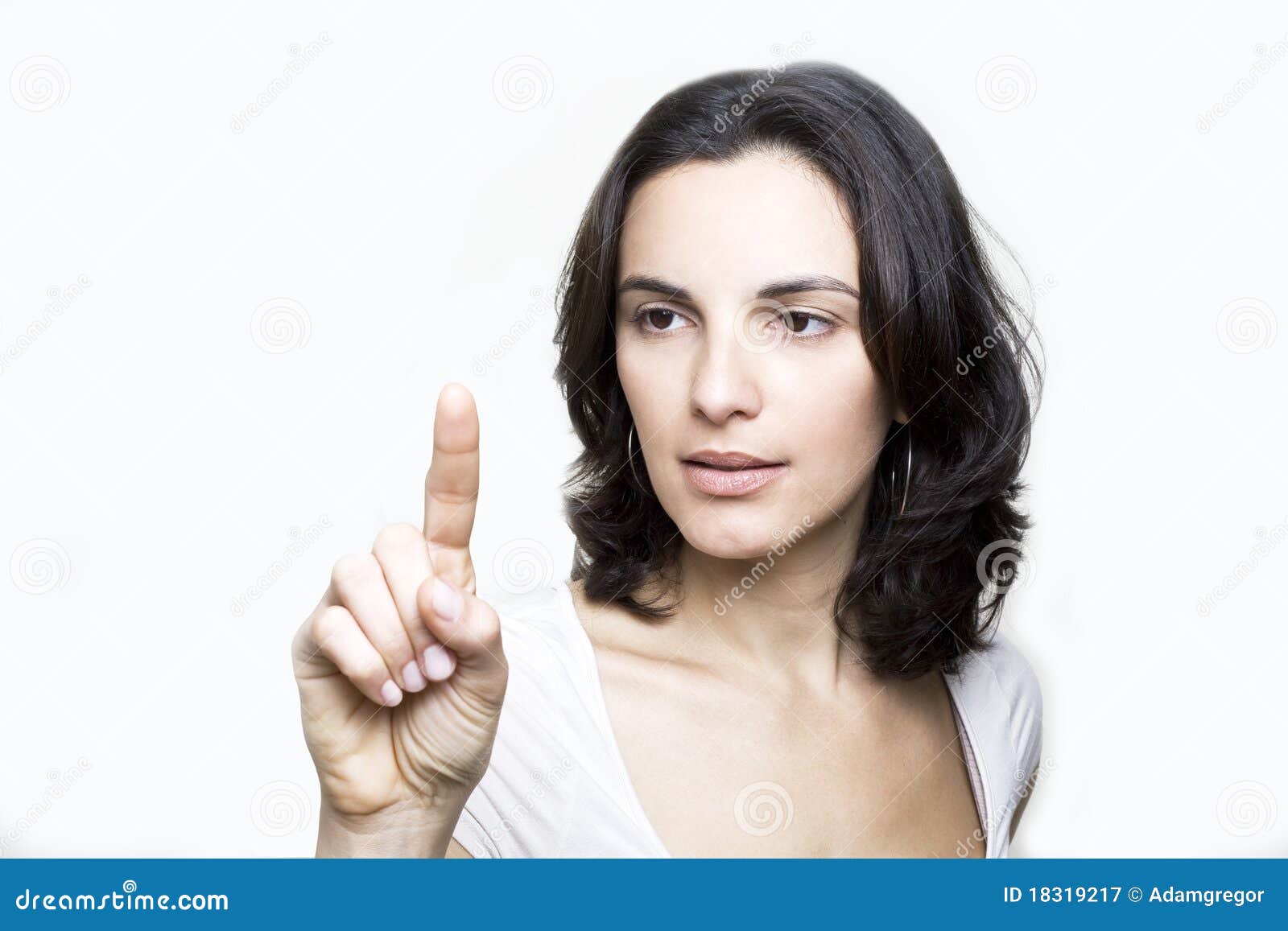 Young Woman Pointing on Screen Stock Image - Image of analyzing ...