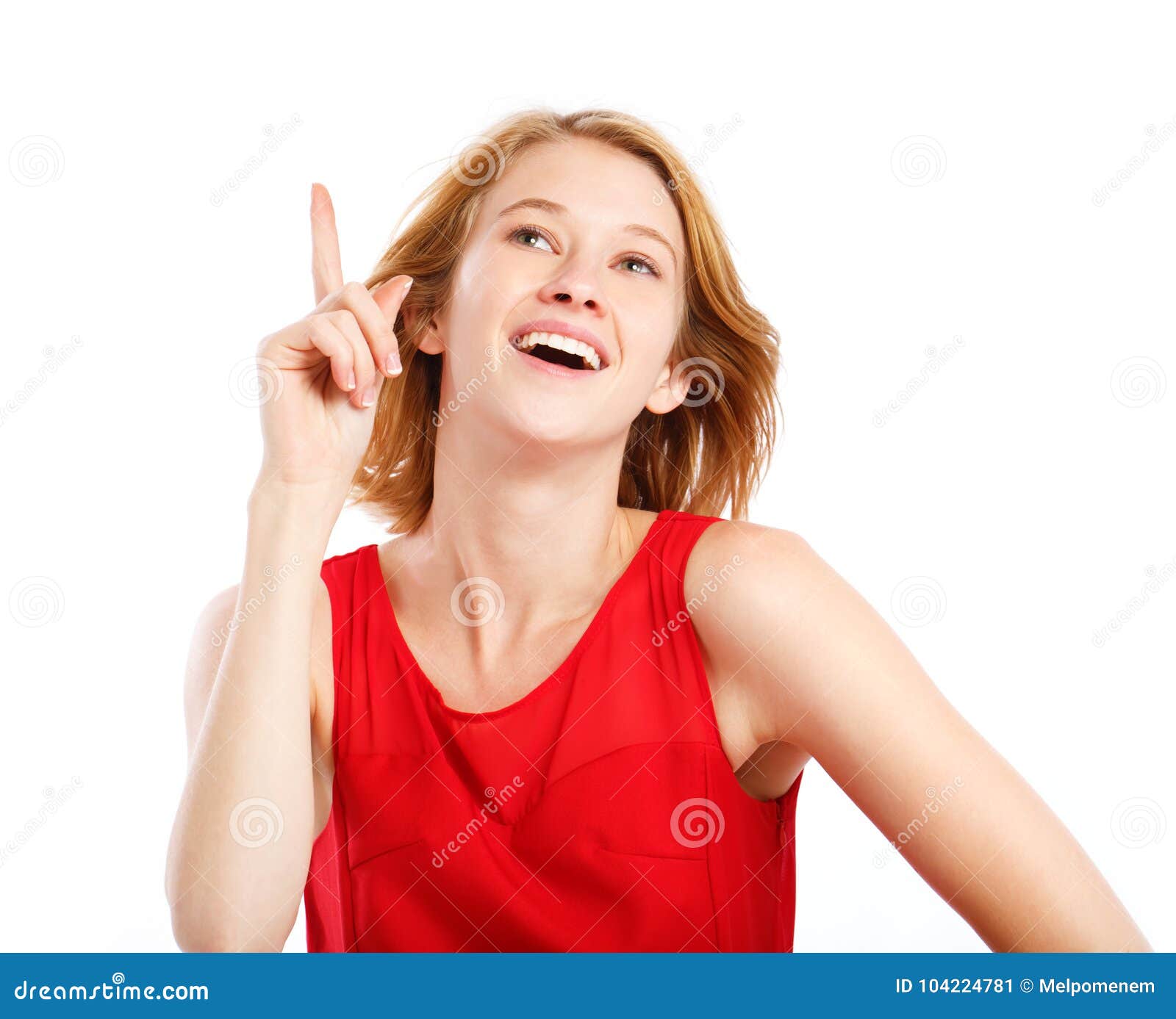 Young Woman Pointing at Something Stock Image - Image of color, looking ...