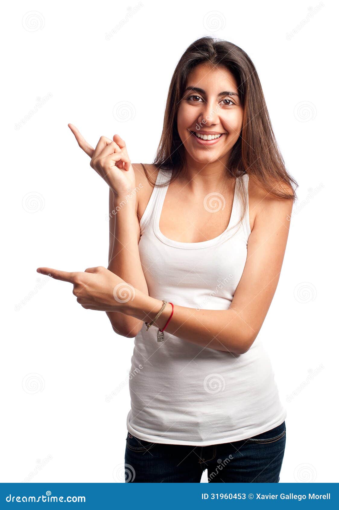 Young Woman Pointing Somthing with Hands Stock Image - Image of casual ...