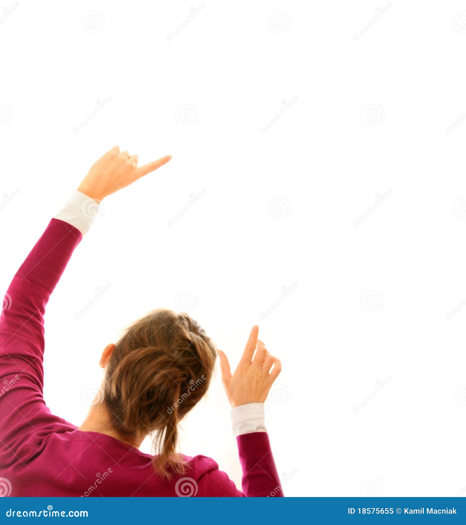 Young Woman Pointing at White Background Stock Image - Image of girl ...