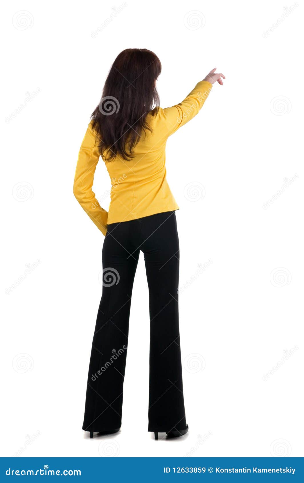 Young Woman Points at Wall. Stock Image - Image of interest, posing ...