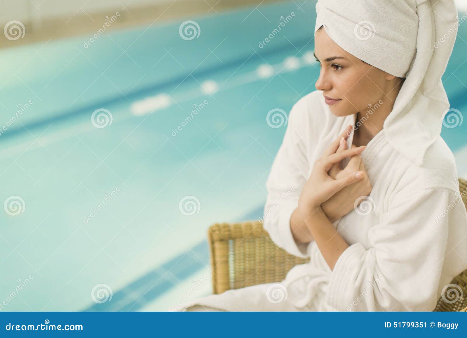 Young woman by the pool stock image. Image of enjoyment - 51799351