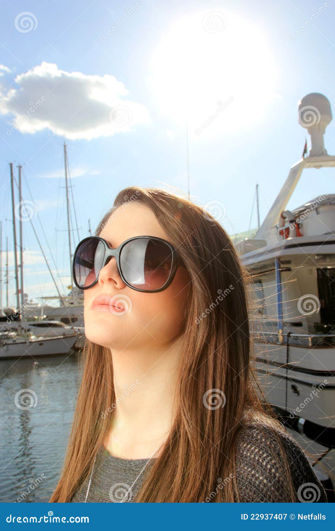 Young woman at the port stock image. Image of boat, eyes - 22937407