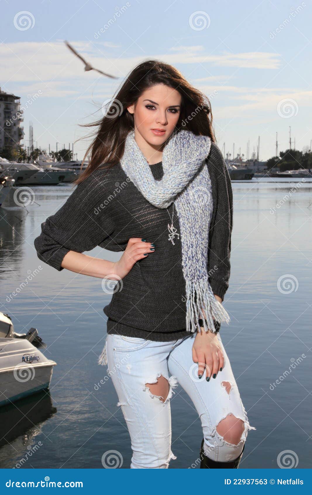 Young woman at the port stock image. Image of boat, fashion - 22937563