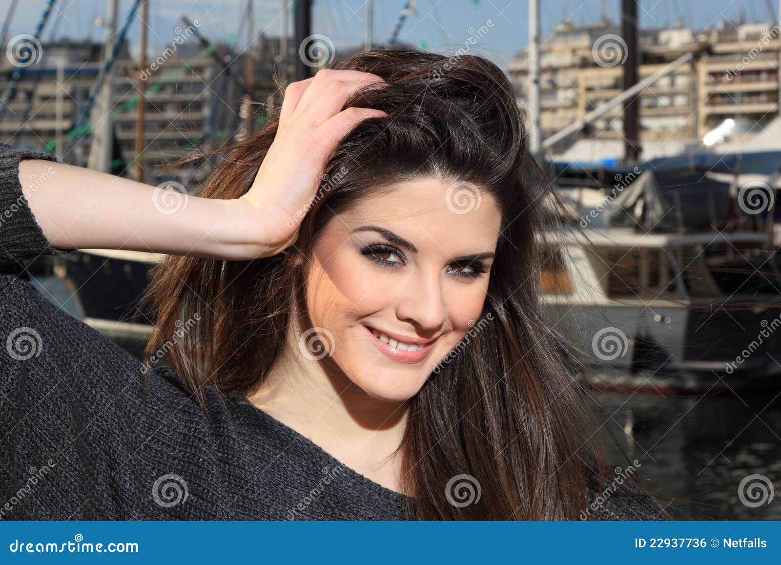 Young woman at the port stock photo. Image of boat, blond - 22937736