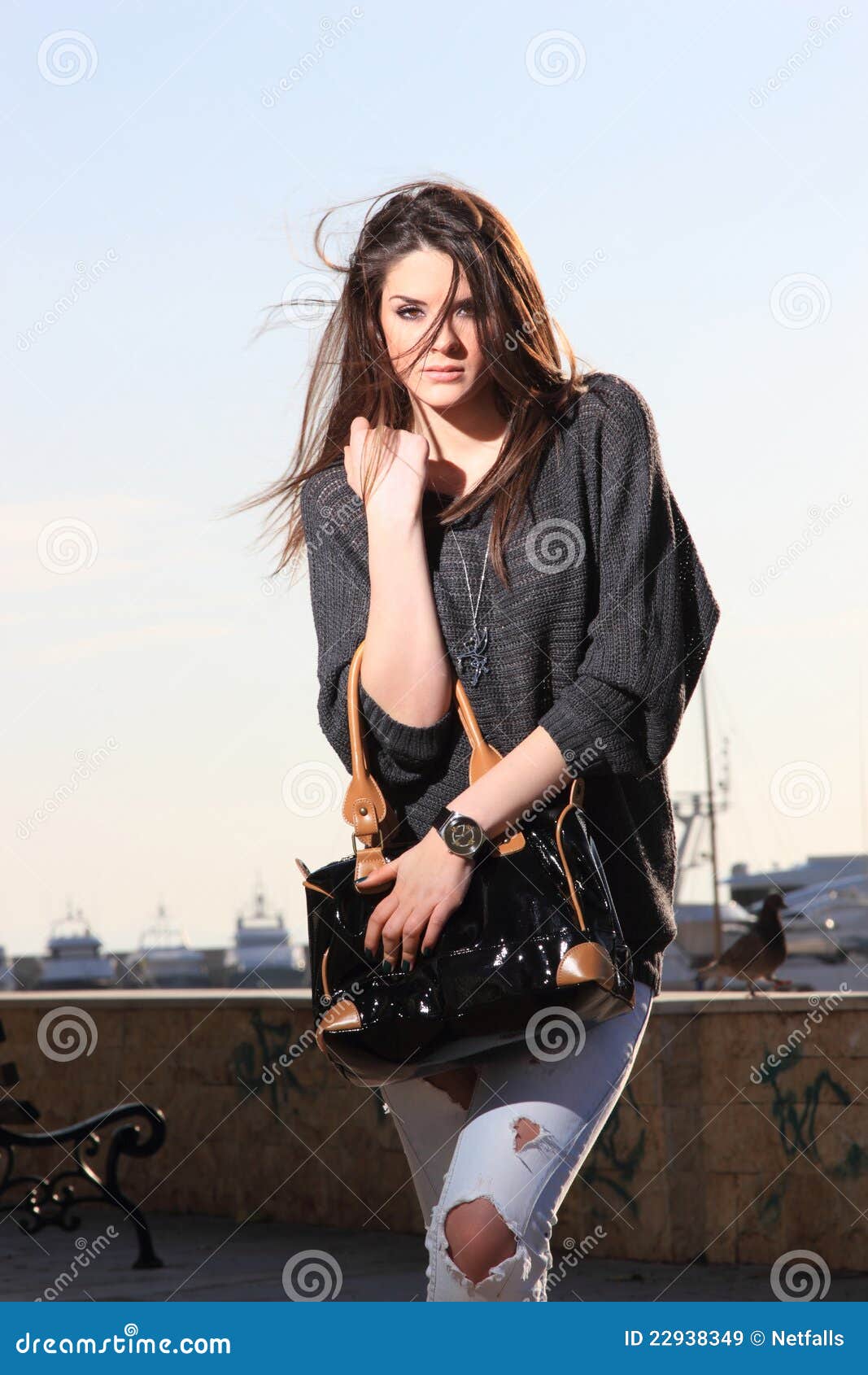 Young woman at the port stock image. Image of blue, eyes - 22938349
