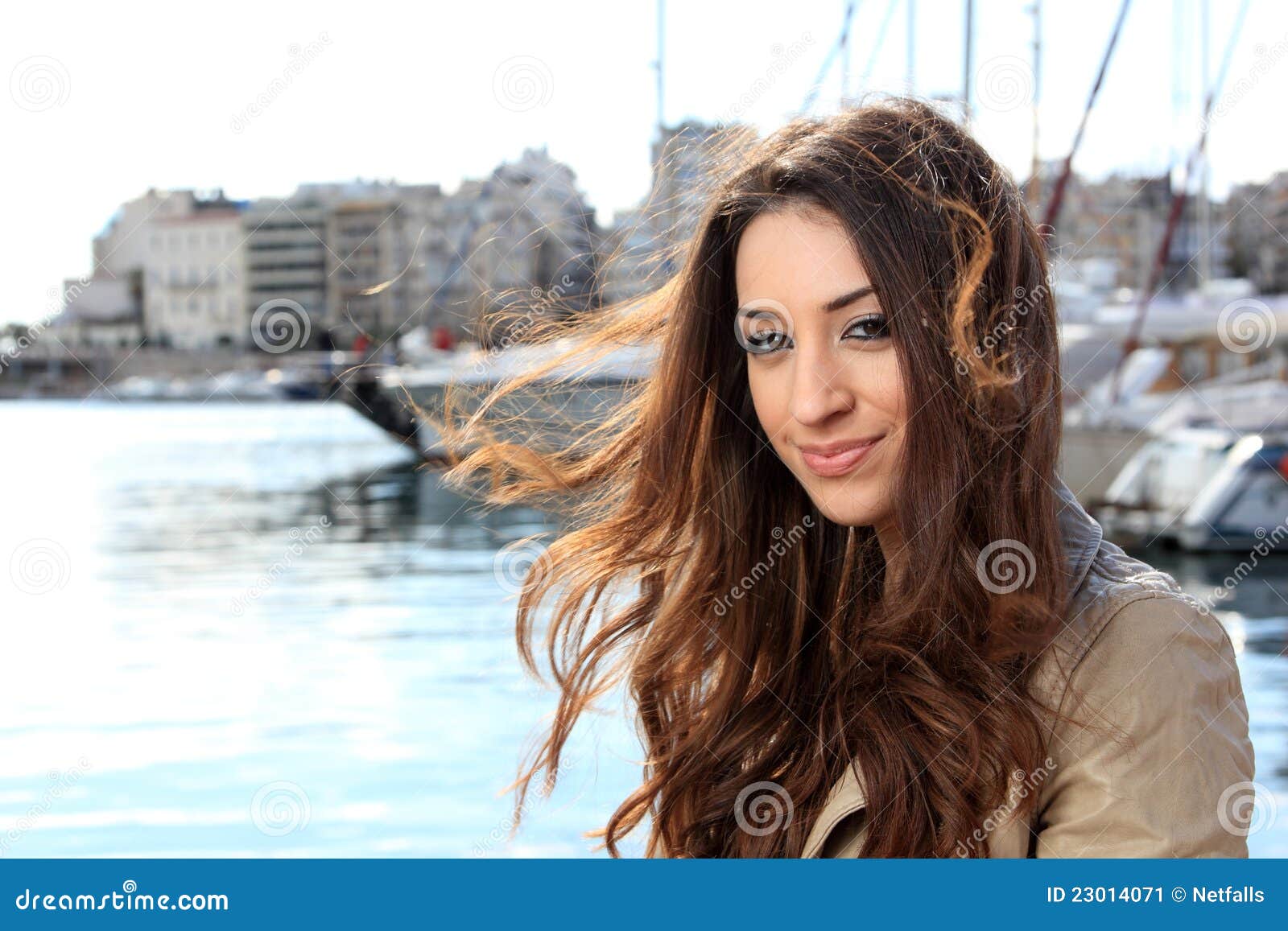 Young woman at the port stock image. Image of sailing - 23014071