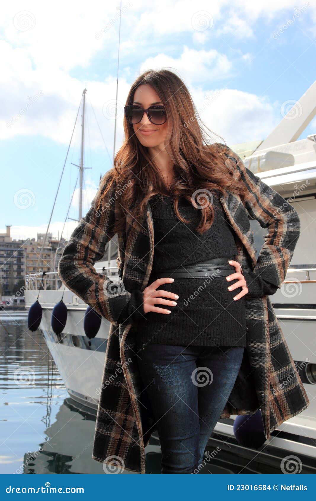 Young woman at the port stock photo. Image of pose, beauty - 23016584