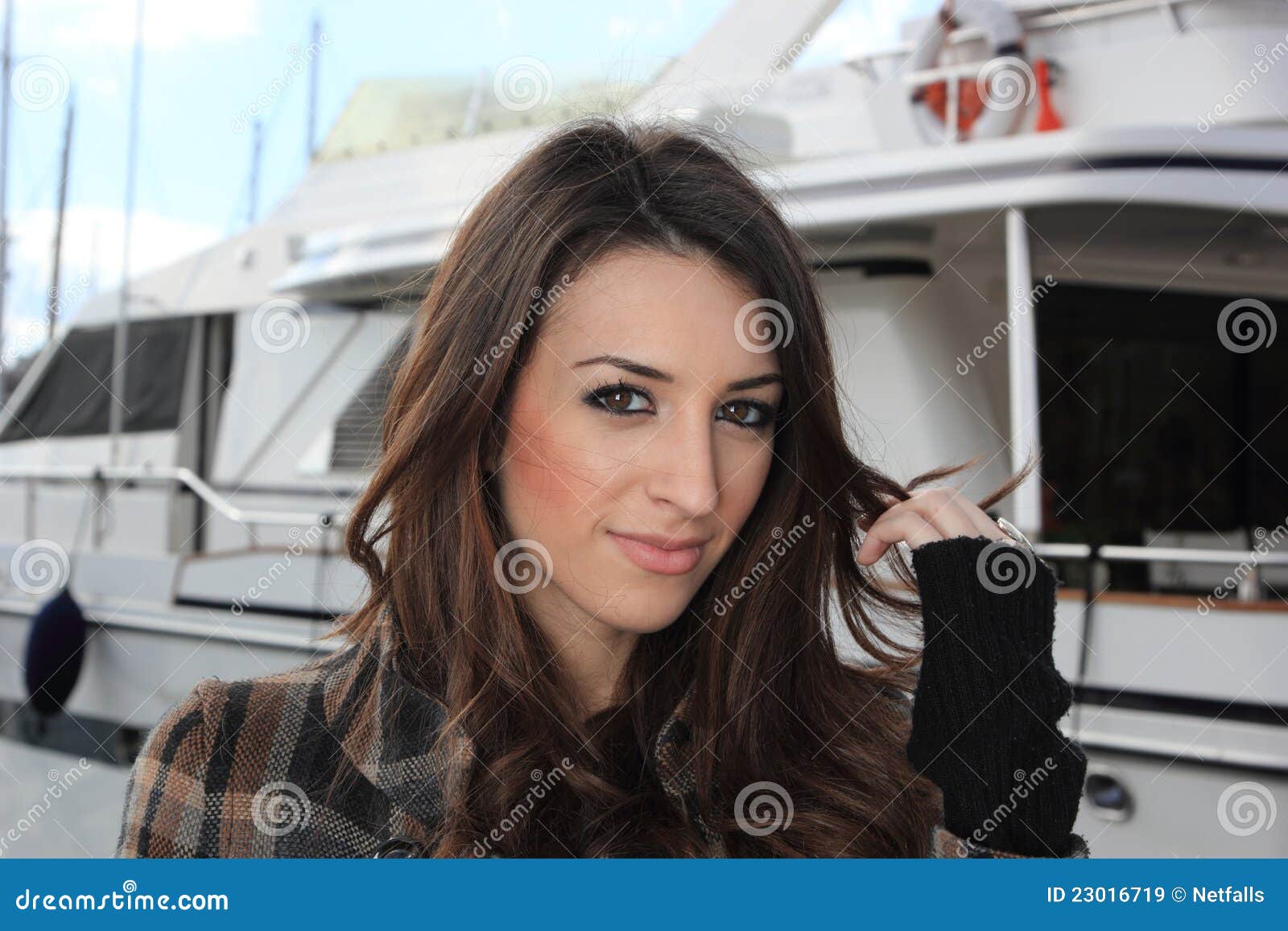 Young woman at the port stock image. Image of beauty - 23016719