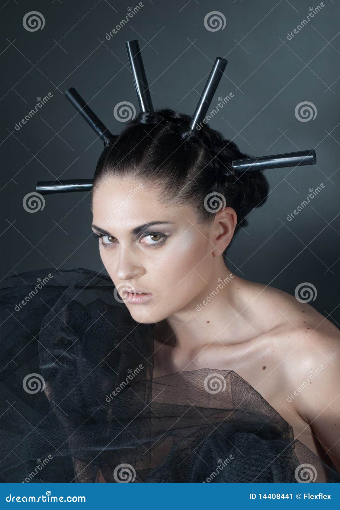 Young Woman Portrait with Black Spikes Stock Image - Image of black ...