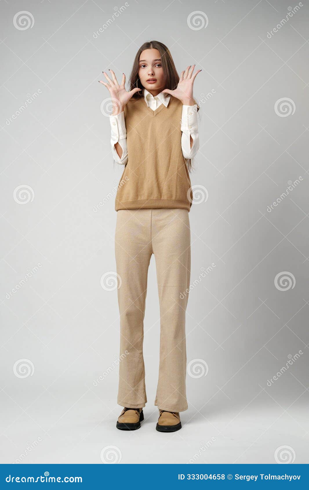Young Woman Posing with Hand Raised Sign Stock Photo - Image of young ...