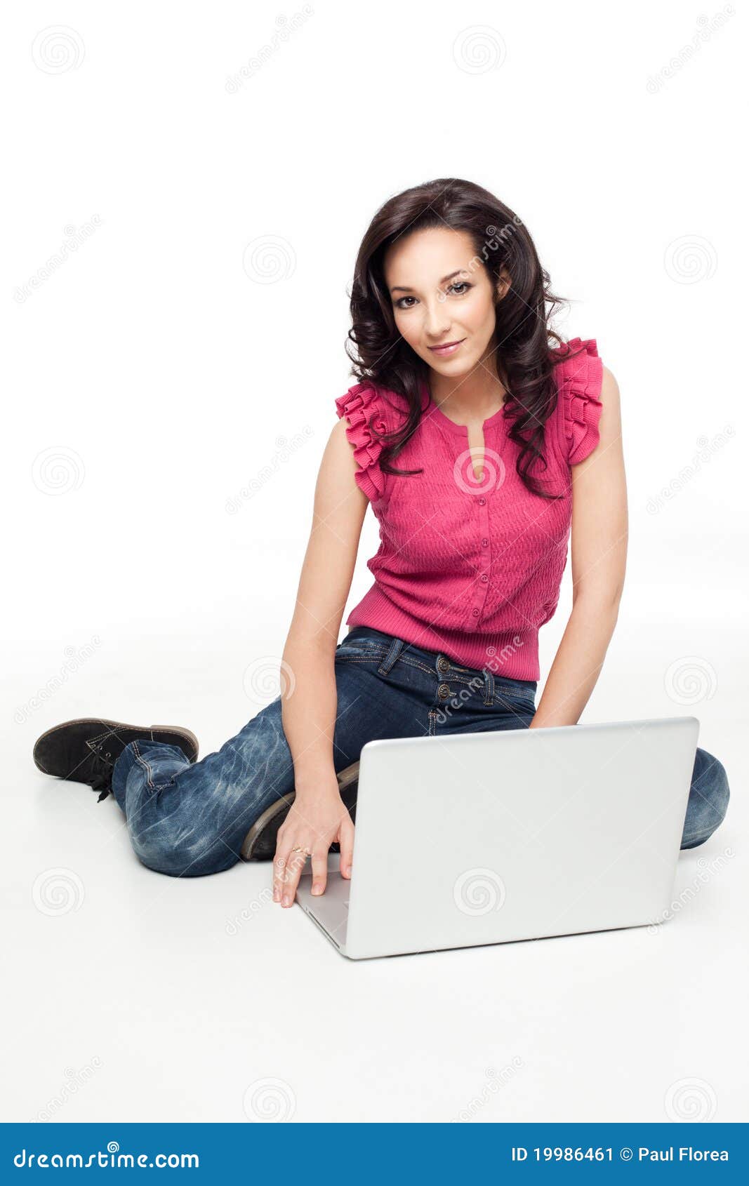 Young Woman Posing with Laptop Stock Image - Image of expression, happy ...