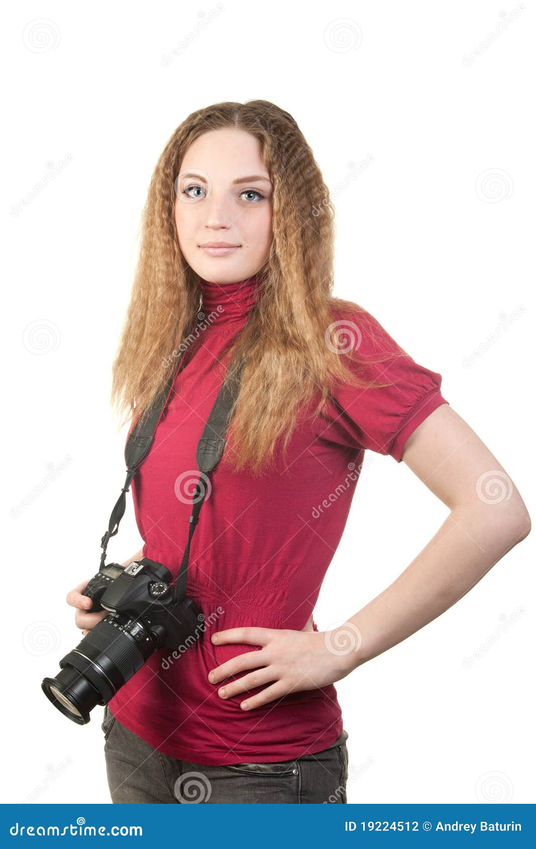 Young Woman Posing with Professional Photo Camera Stock Photo - Image ...