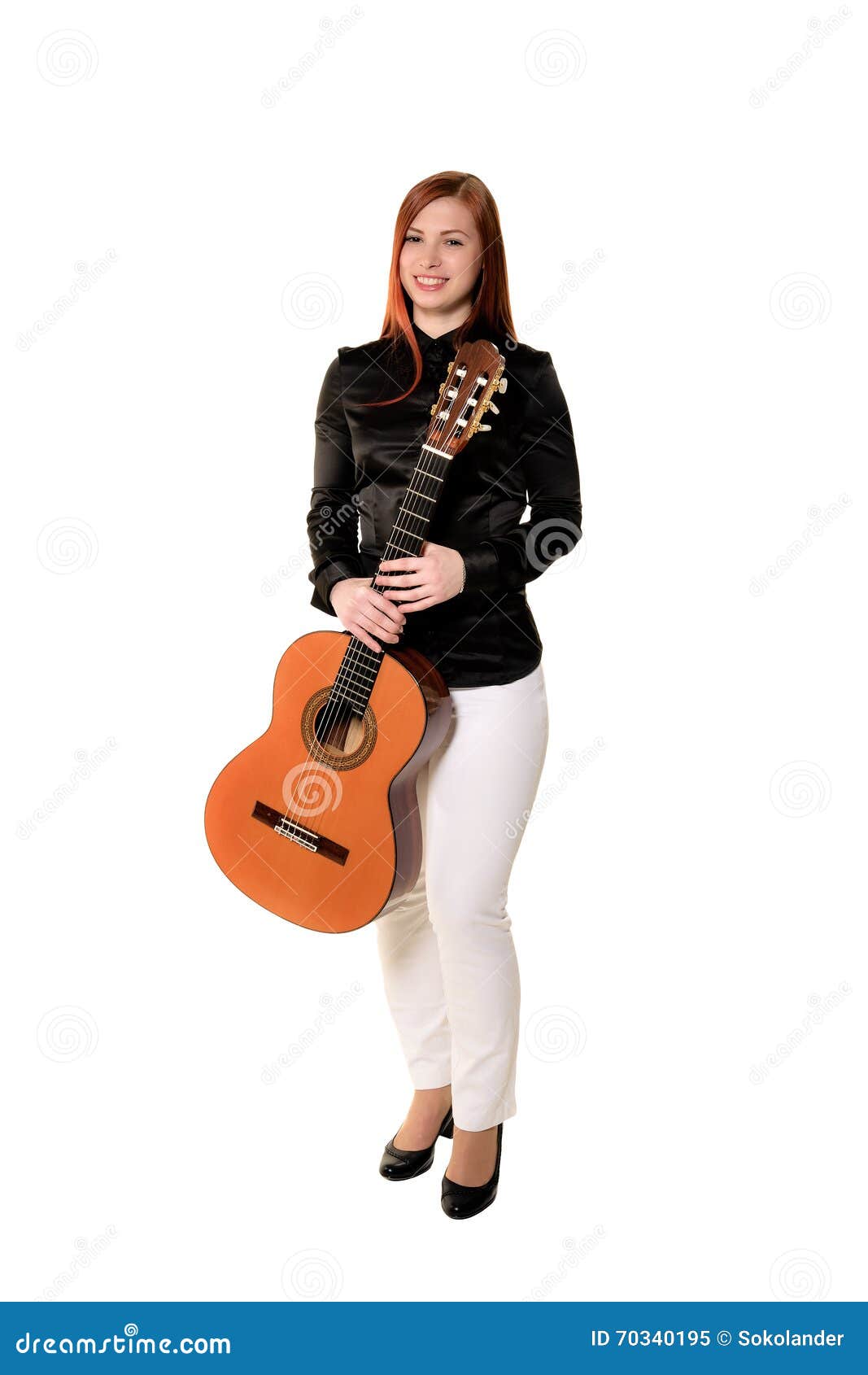 Young Woman Posing in the Studio Holding a Classical Guitar Stock Image ...