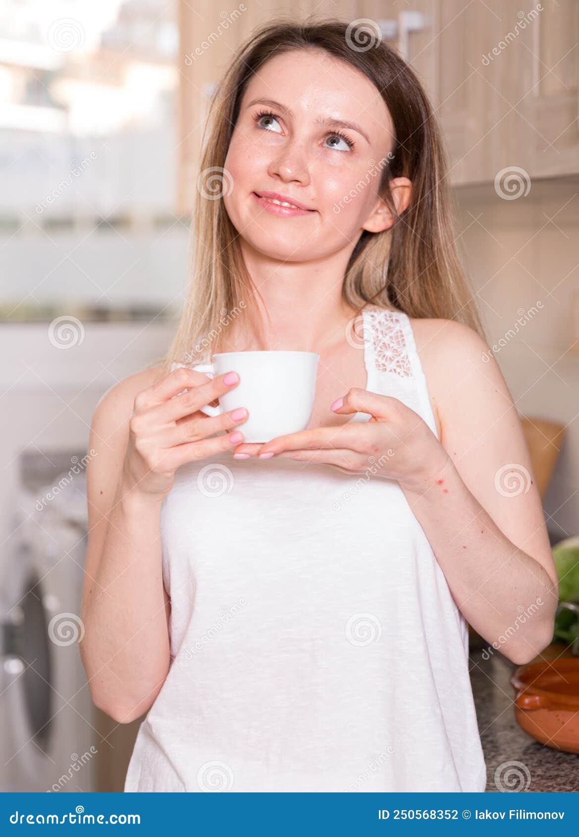Young Woman is Posing with Tea Stock Photo - Image of female, casual ...