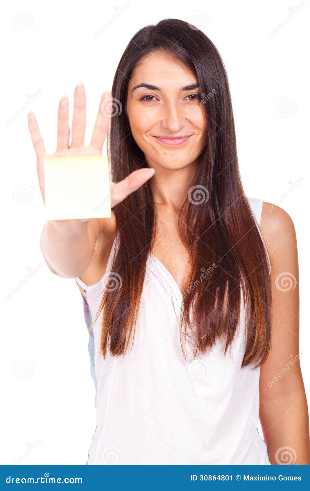 Young Woman with Post it in the Hand Stock Image - Image of paper ...