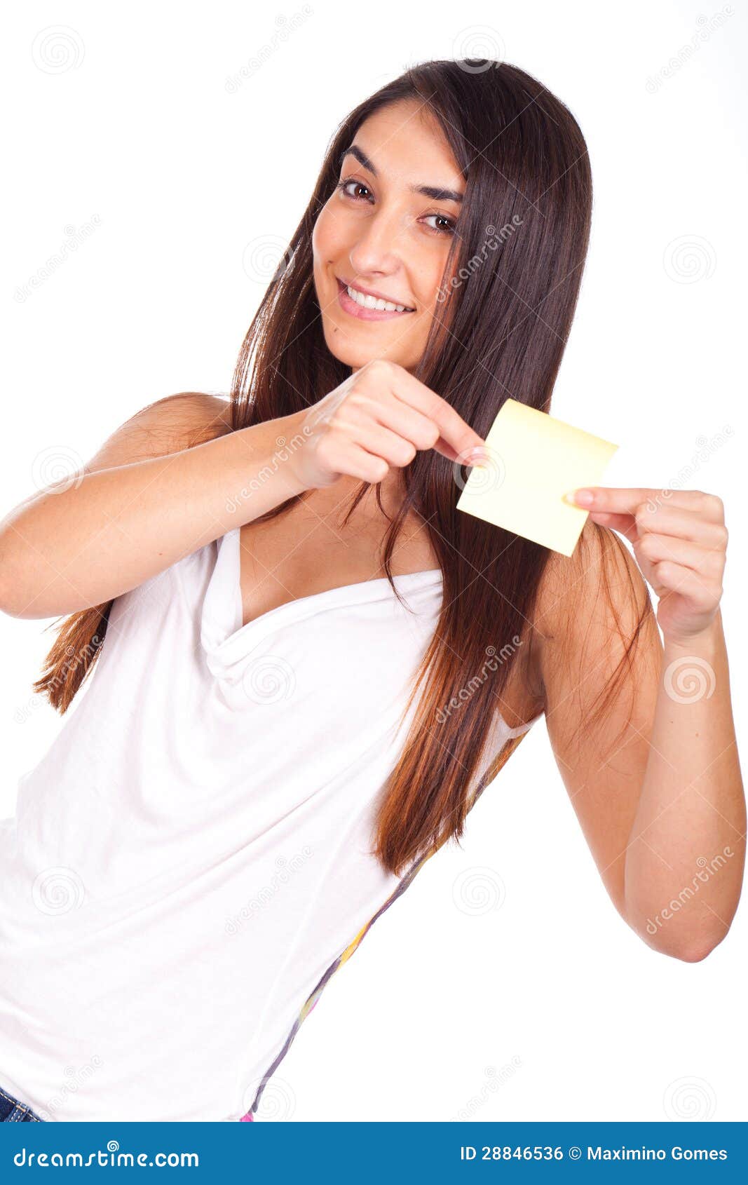 Young Woman with Post it in the Hands Stock Photo - Image of display ...