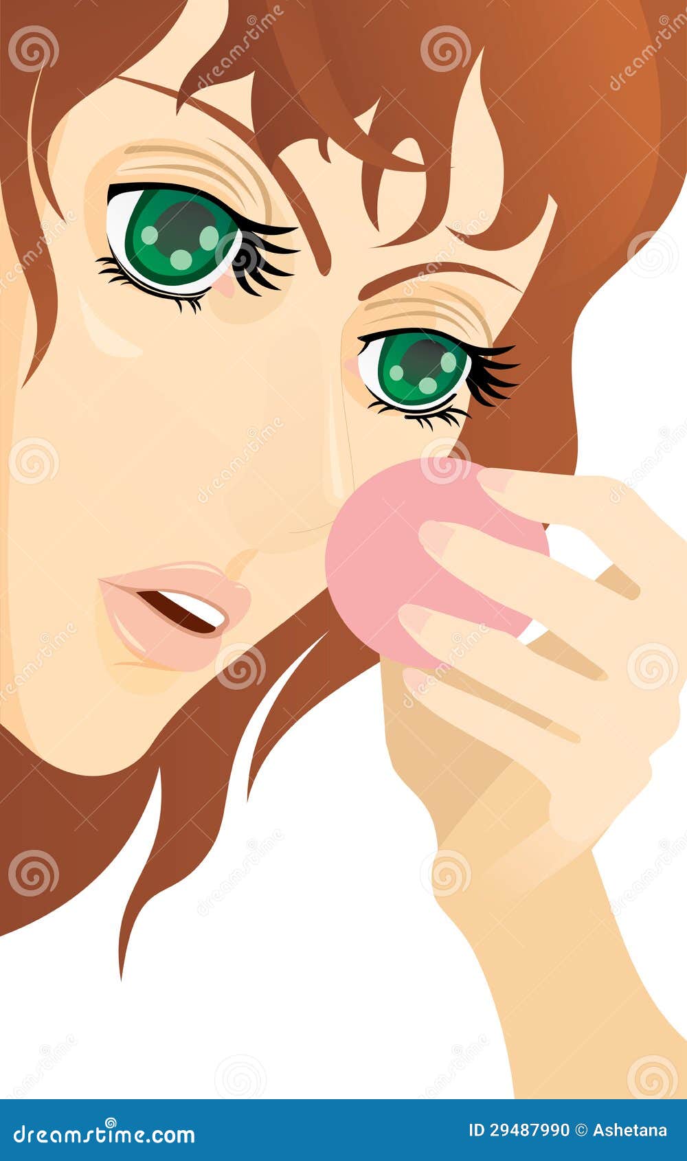 Young Woman with Powder Puff. Stock Vector - Illustration of cheek ...