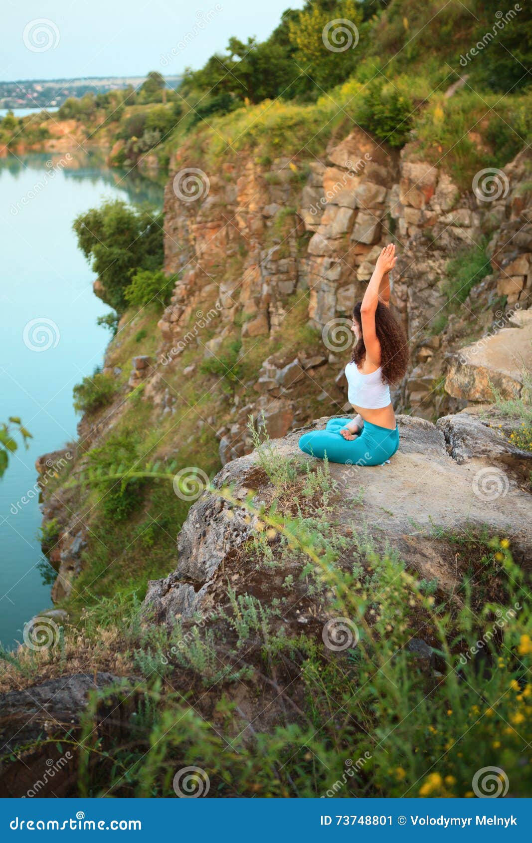 Young Woman is Practicing Yoga Near River Stock Image - Image of ...