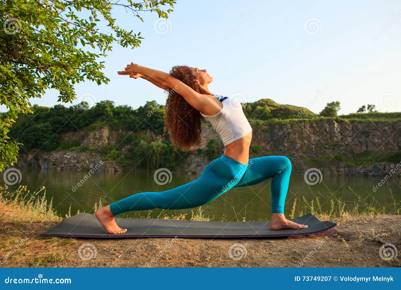 Young Woman is Practicing Yoga Near River Stock Image - Image of body ...