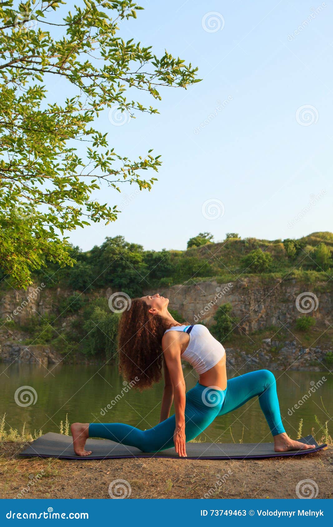 Young Woman is Practicing Yoga Near River Stock Image - Image of body ...