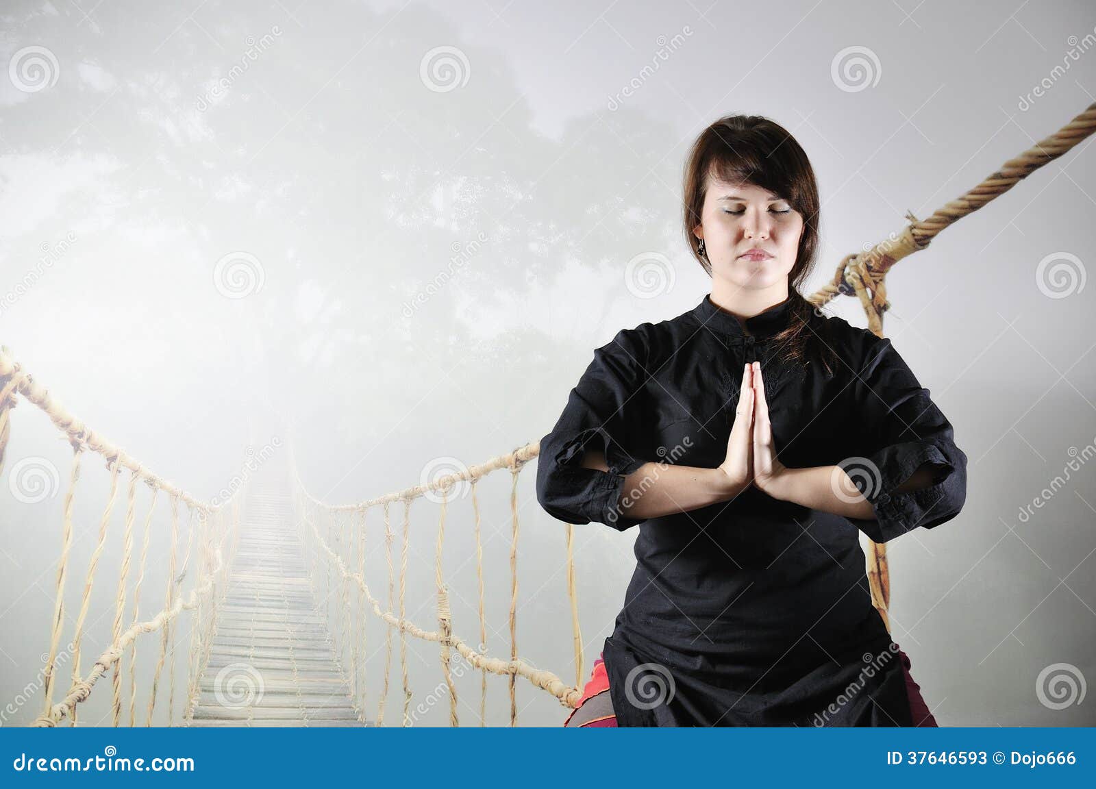 Young Woman in the Prayer Lotus Position. Stock Image - Image of care ...