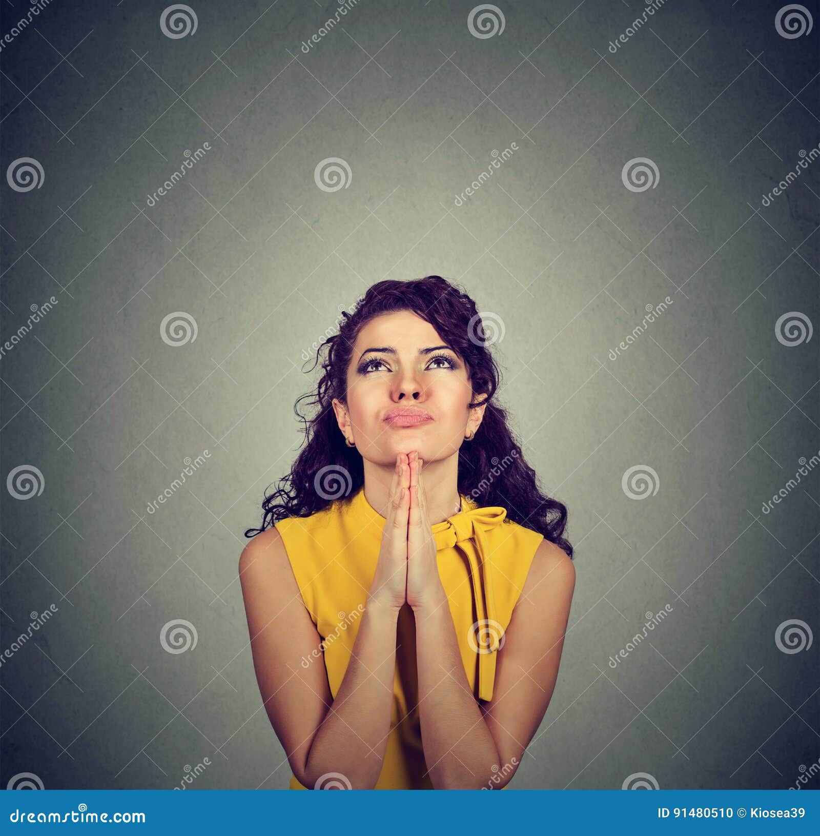 Young Woman Praying Looking Up with Hope Stock Photo - Image of ...