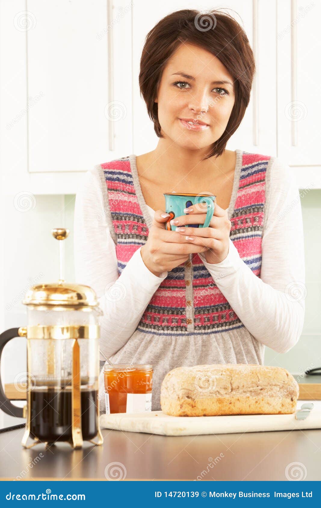Young Woman Preparing Breakfast in Kitchen Stock Image - Image of ...