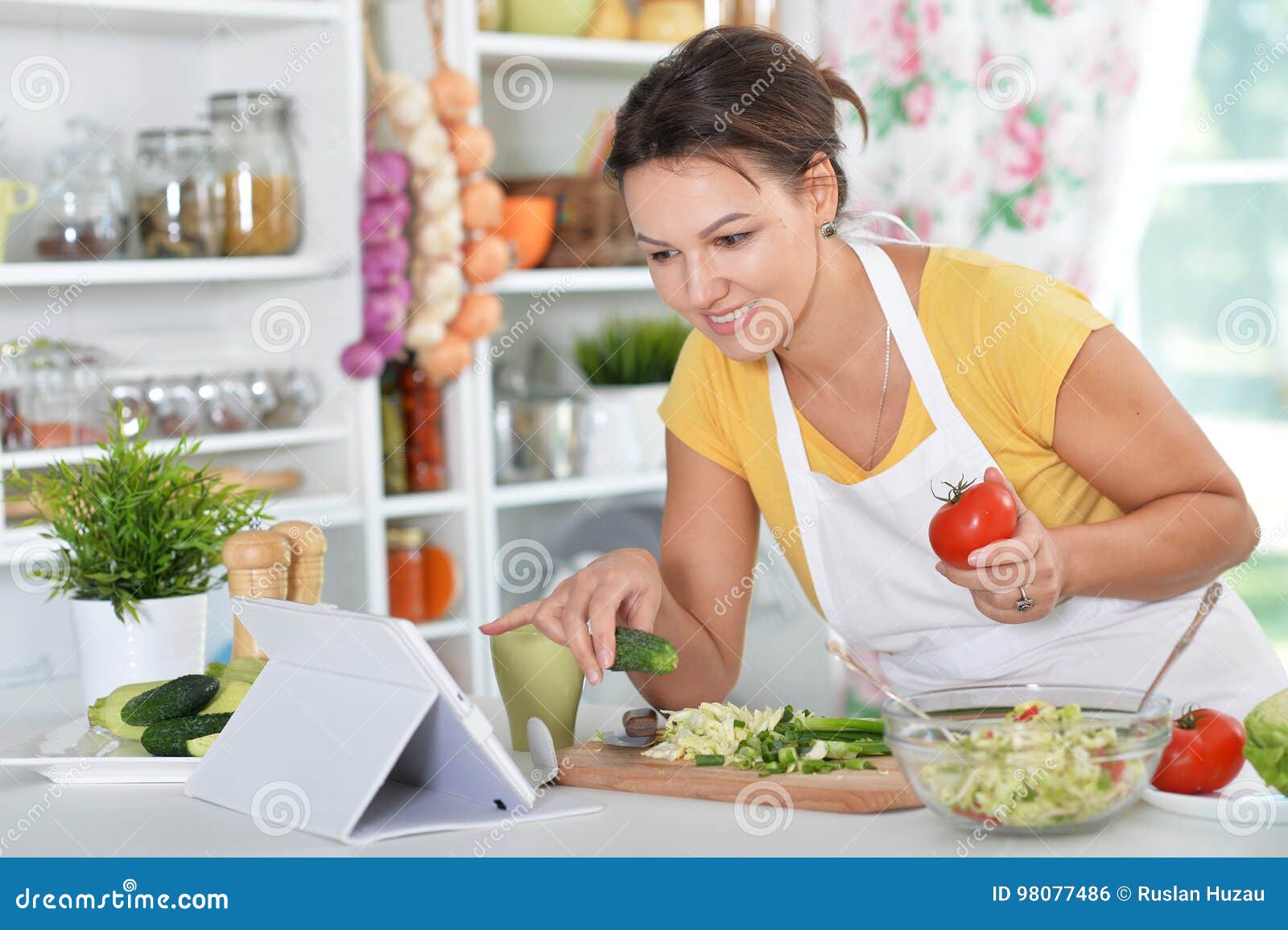Young Woman Preparing Dinner on Kitchen Stock Photo - Image of person ...