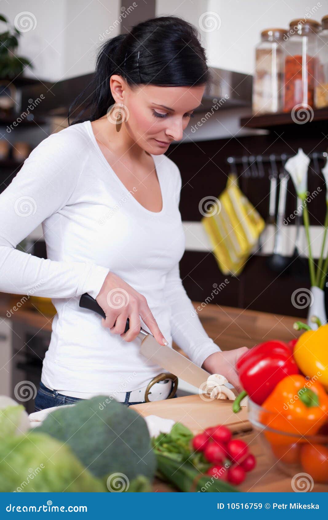 Young Woman Preparing Lunch Stock Image - Image of beautiful, home ...
