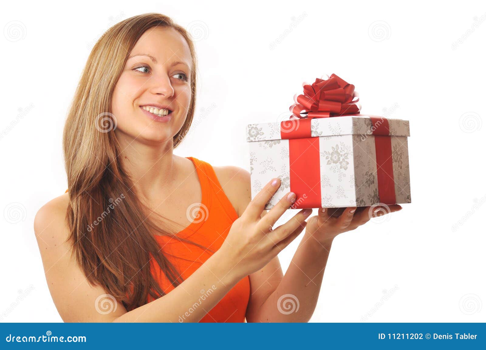 Young woman with present stock photo. Image of paper - 11211202