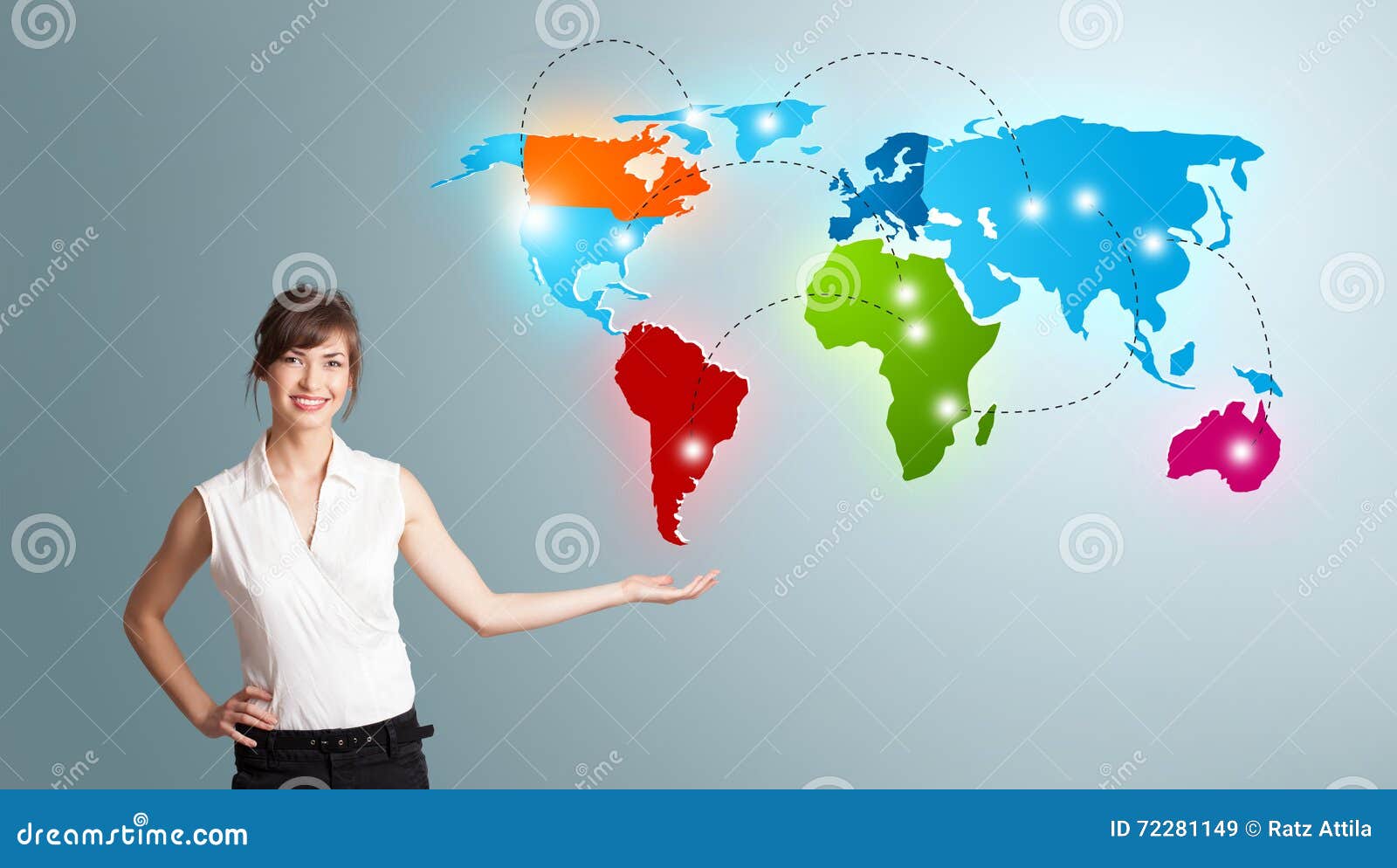 Young Woman Presenting Colorful World Map Stock Image - Image of earth ...
