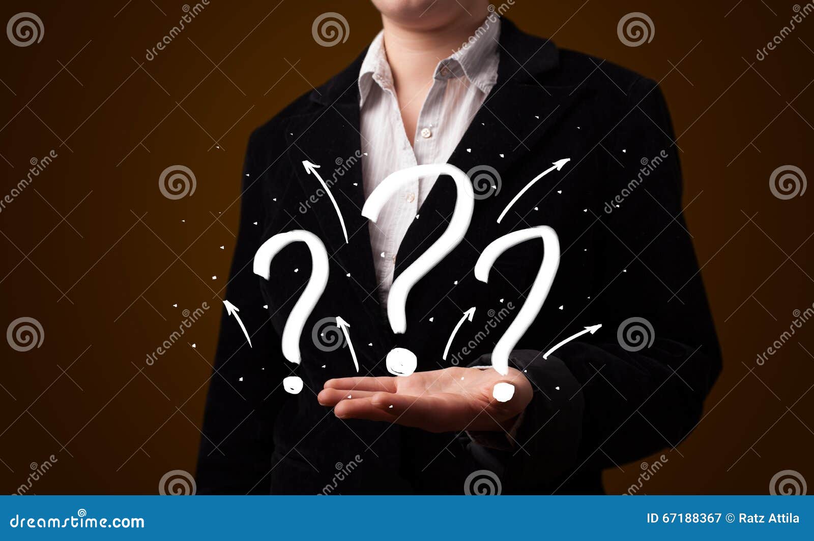 Young Woman Presenting Hand Drawn Question Marks Stock Image - Image of ...