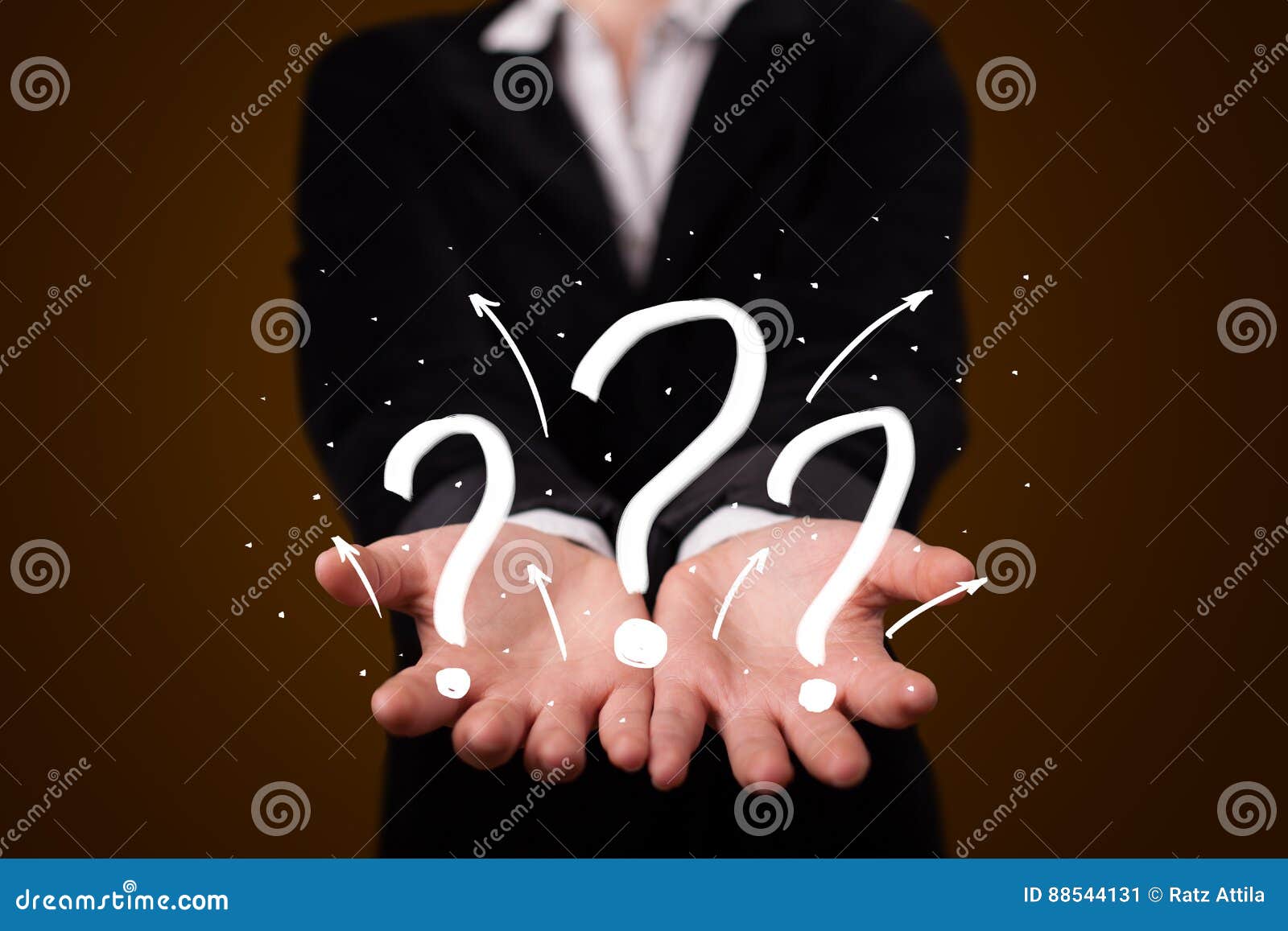 Young Woman Presenting Hand Drawn Question Marks Stock Image - Image of ...