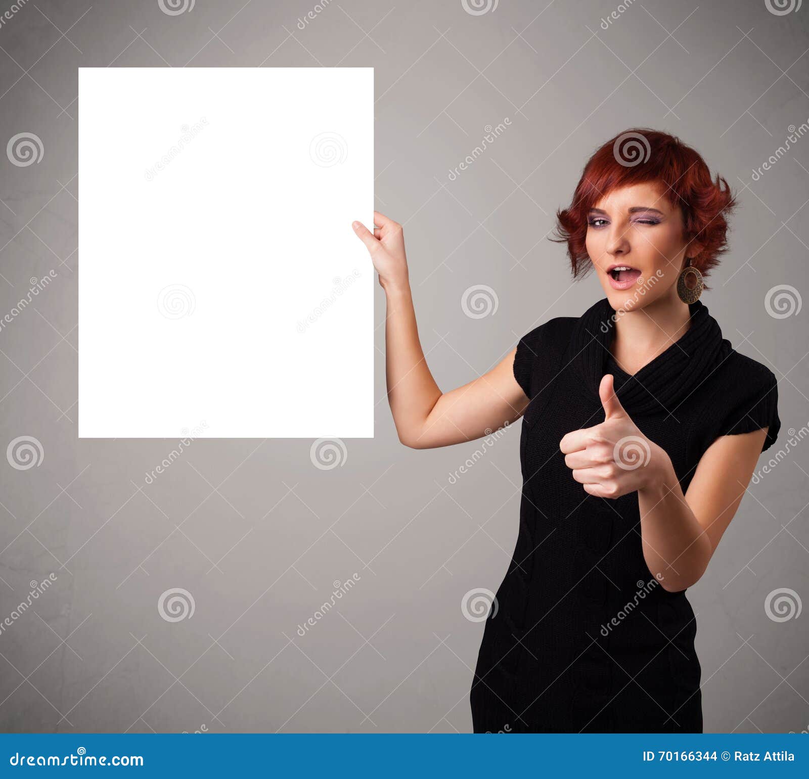 Young Woman Presenting White Paper Copy Space Stock Photo - Image of ...