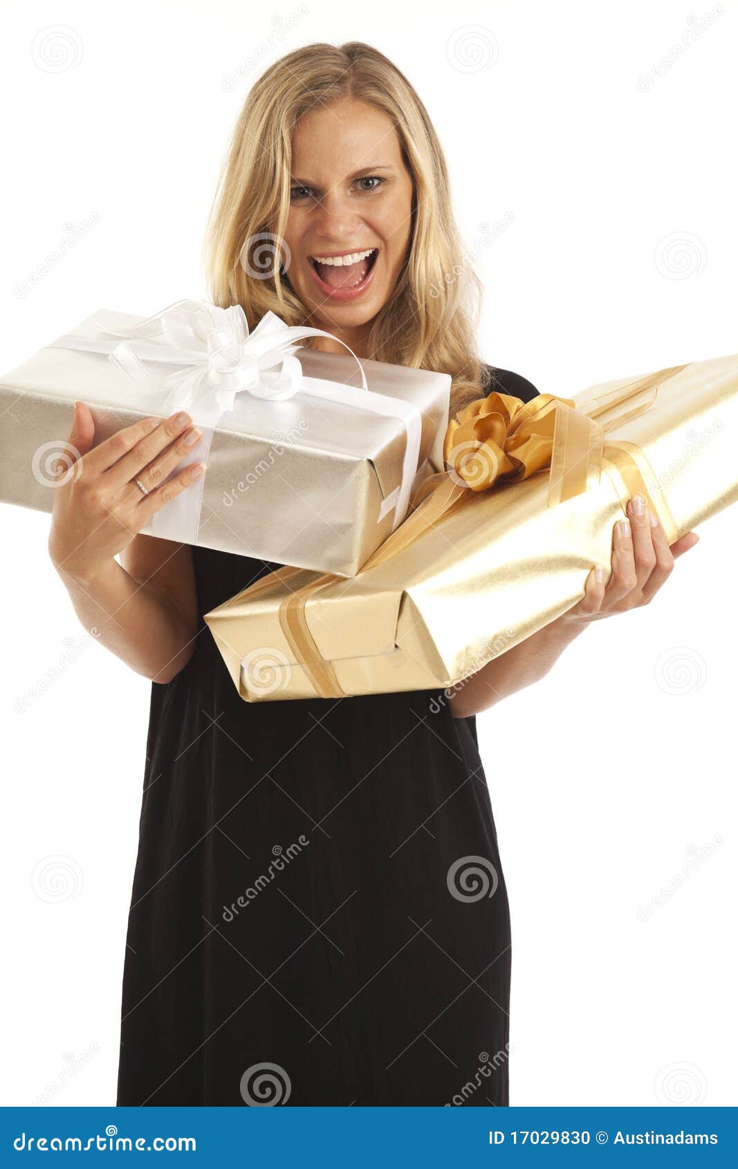 Young woman with presents stock photo. Image of golden - 17029830