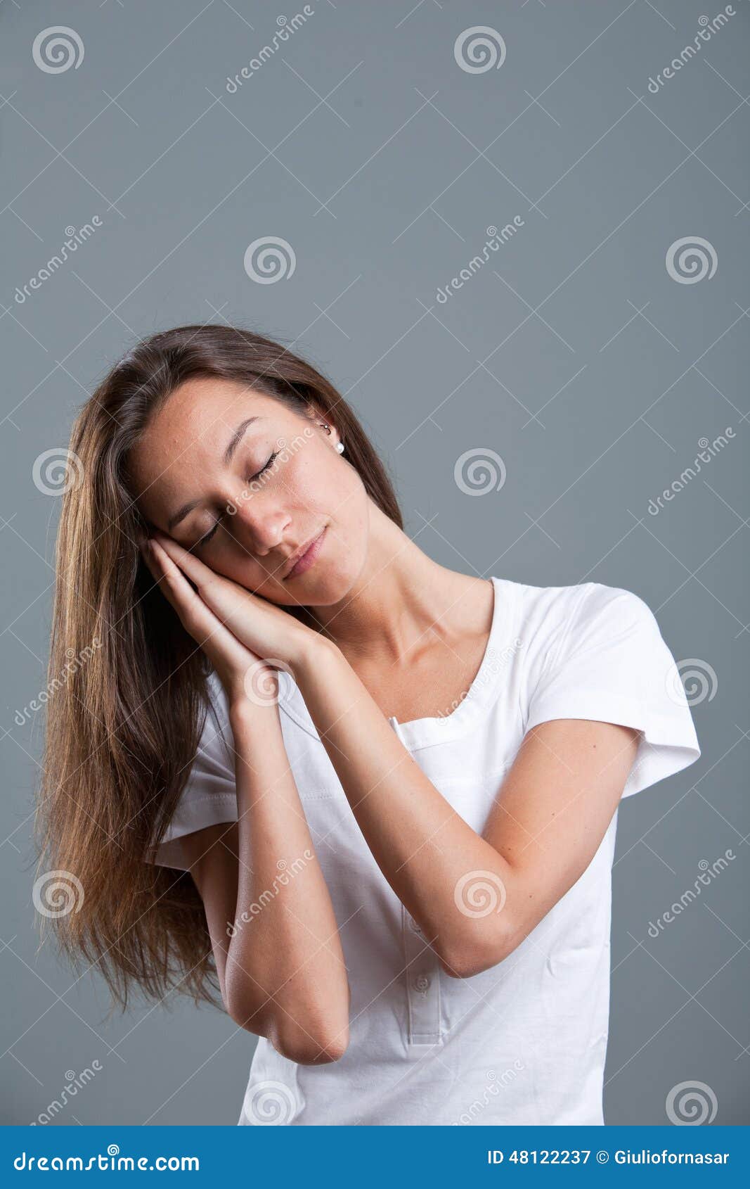 Young Woman Pretending Sleep Gesture Stock Image - Image of lifestyle ...