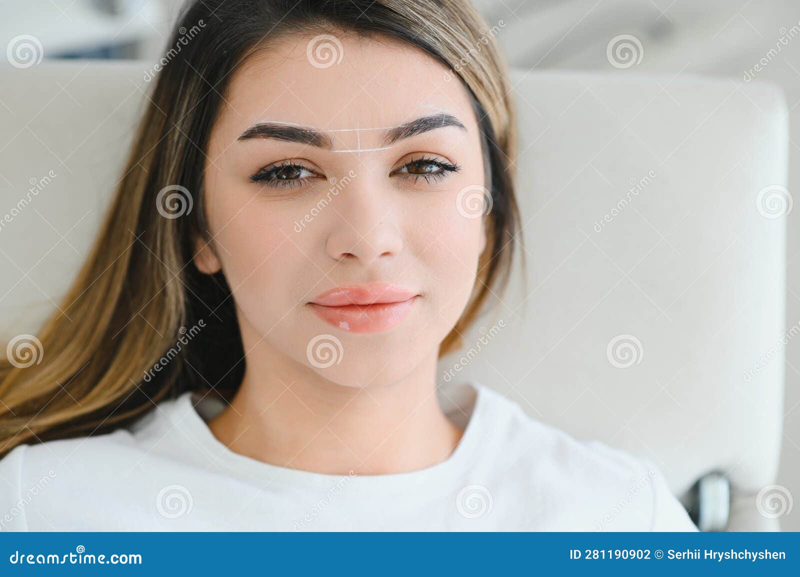Young Woman during Professional Eyebrow Mapping Procedure. Stock Photo ...