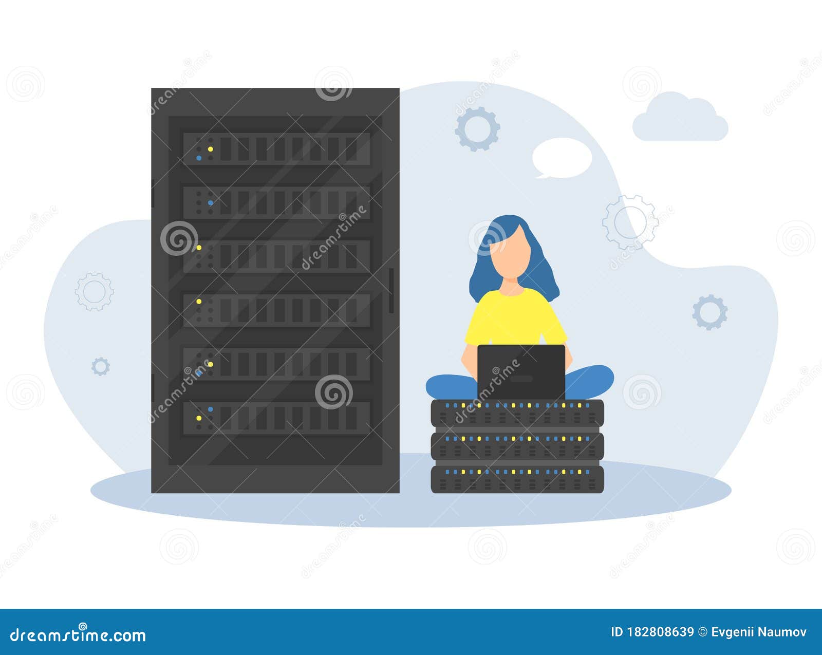 Young Woman Programmer Working with Computer in Server Room, Female ...