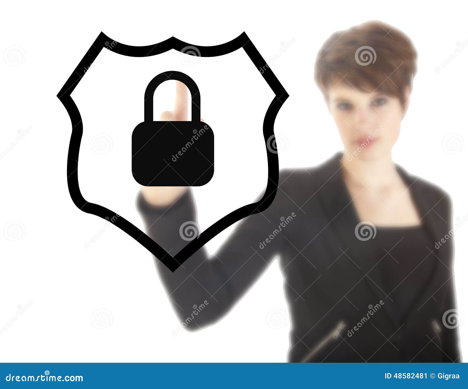Young Woman with Protection Shield Isolated Stock Image - Image of ...