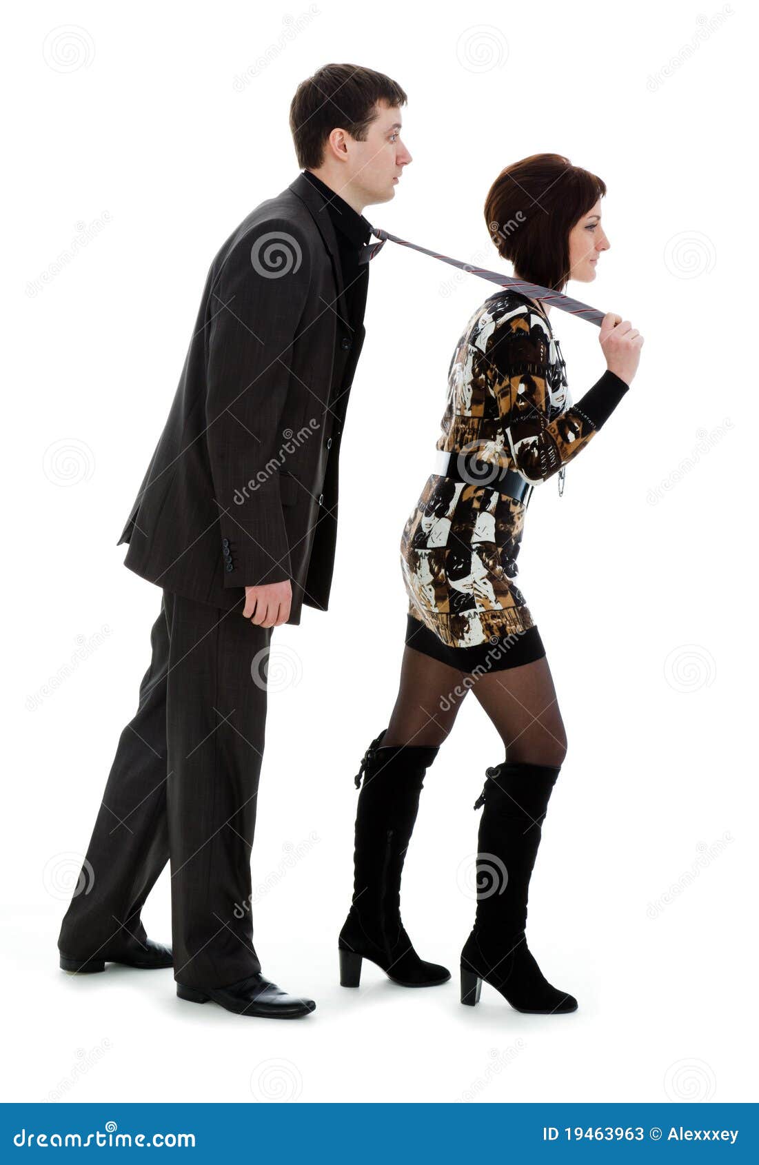 Young Woman Pulling A Young Man In A Tie, Isolated Royalty-Free Stock ... Young Woman Pulling A Young Man In A Tie, Isolated Royalty-Free Stock ...