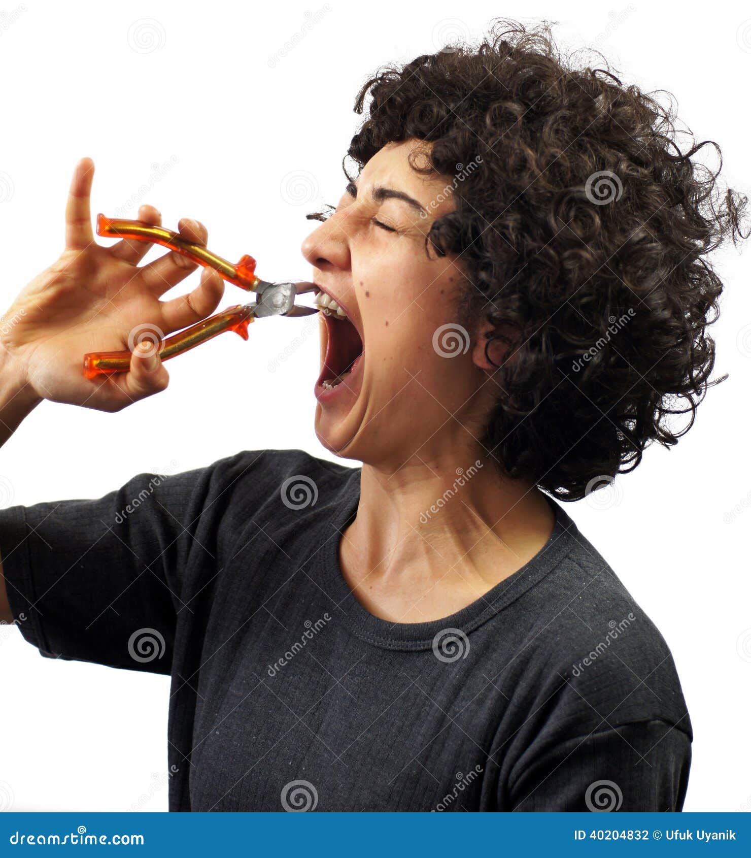 Young Woman Pulls Her Tooth Out Stock Photo - Image of female, concept ...