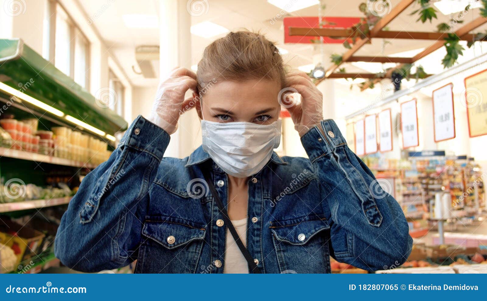 Woman In A Protective Mask In A Store Stock Image Image Of Cheerful Retail 182807065