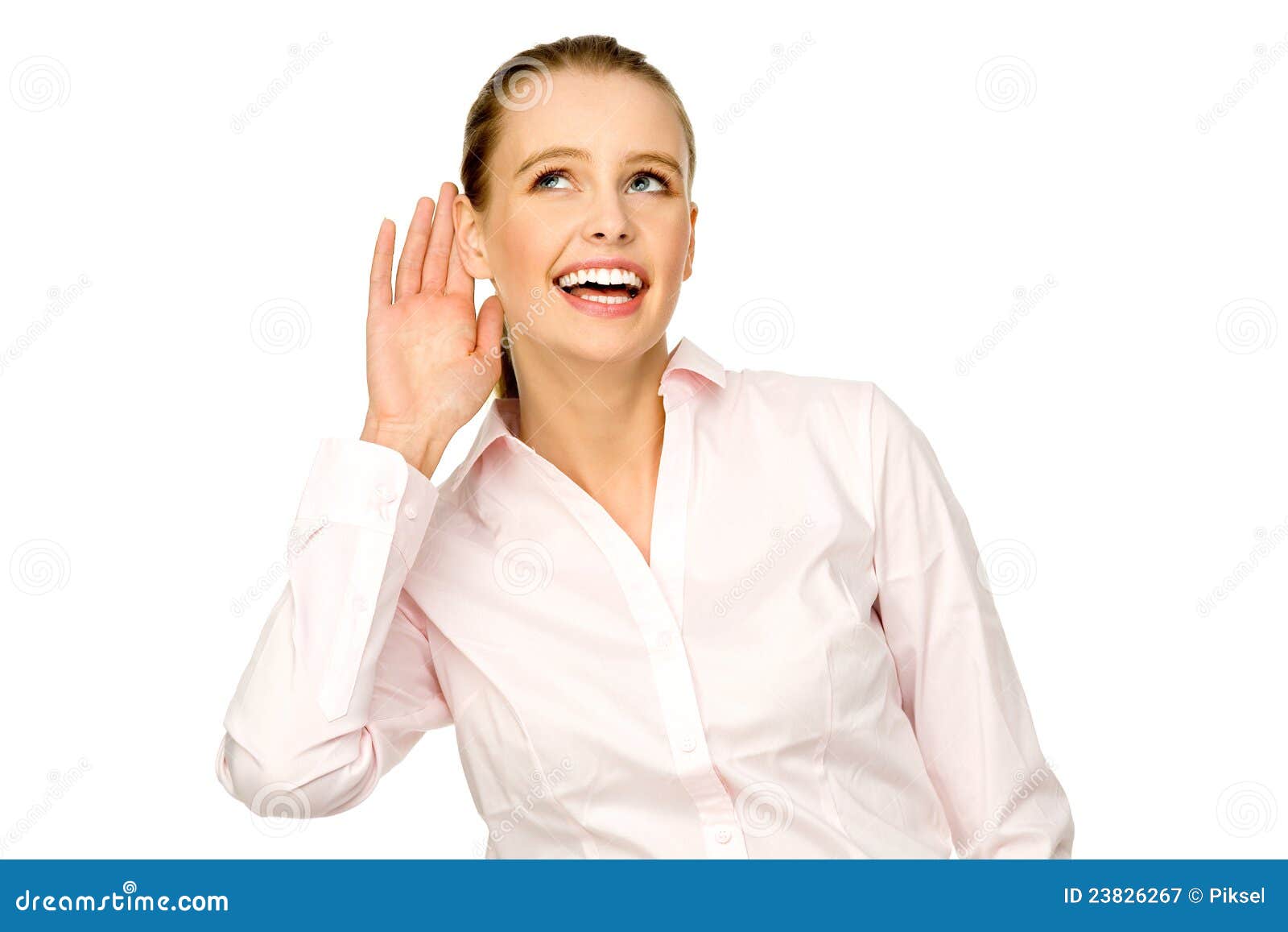 Young Woman Putting Hand To Ear Stock Image - Image of curious, secret ...