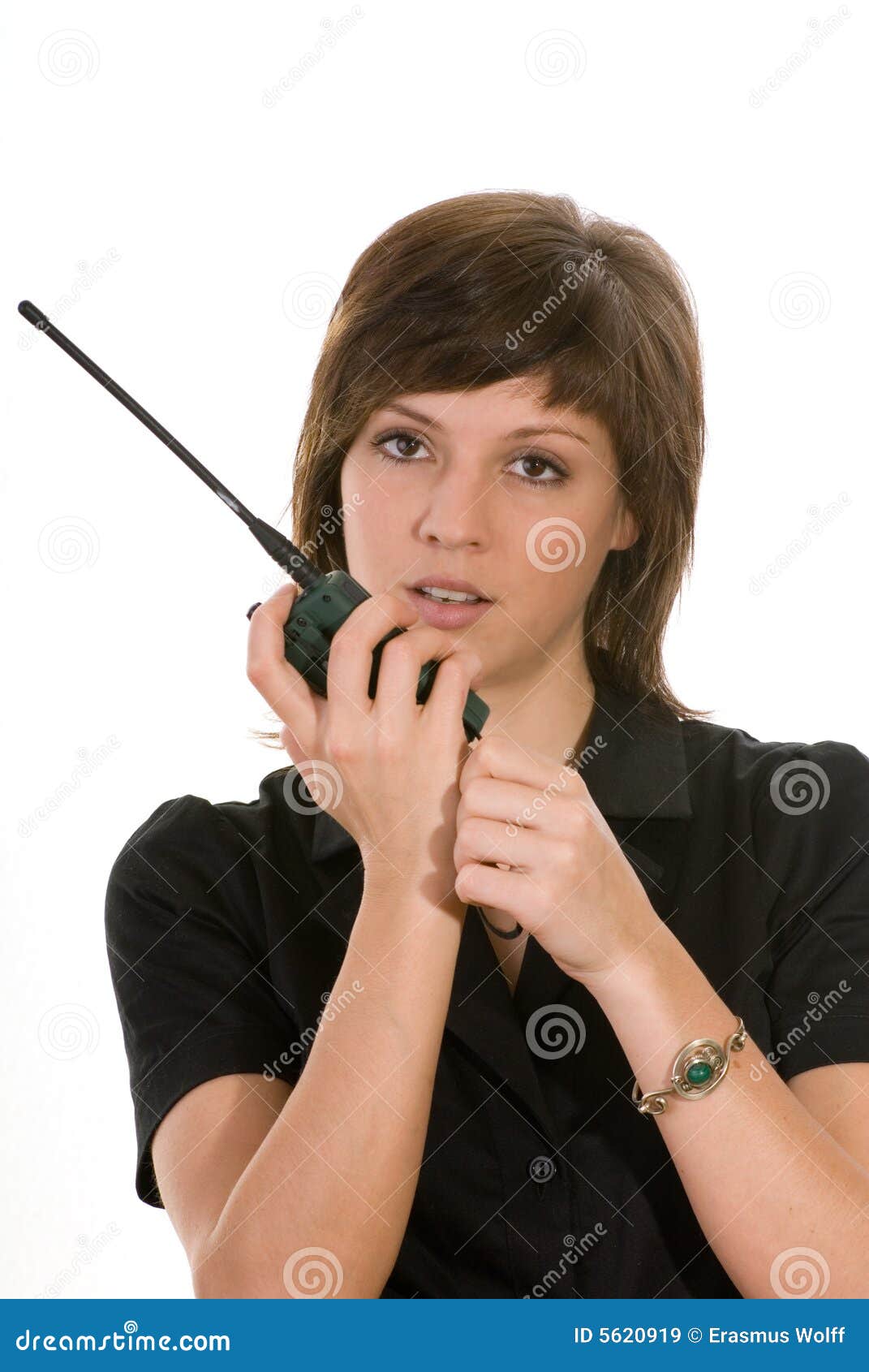 Young Woman with Radiophone Stock Image - Image of security ...