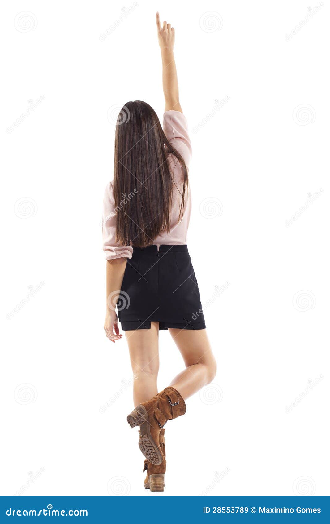 Young Woman Raises Her Arm Back Stock Image - Image of isolated, sign ...