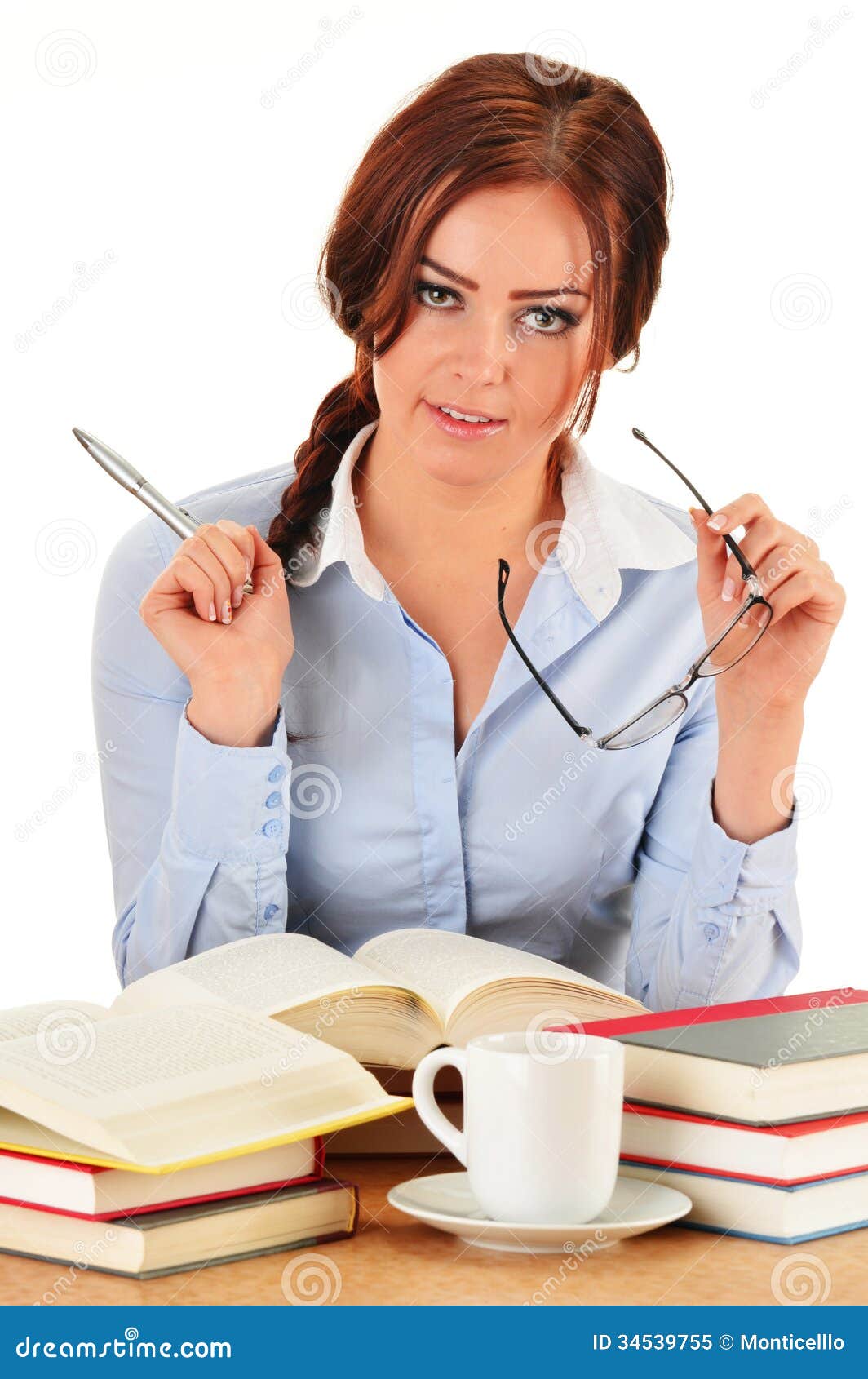 Young Woman Reading a Book. Female Student Learning Stock Image - Image ...