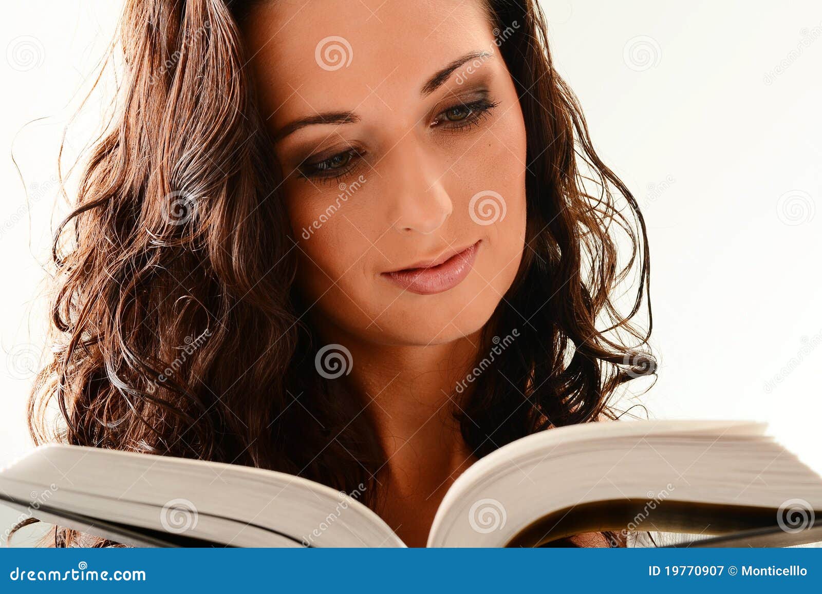 Young Woman Reading a Book Isolated on White Stock Image - Image of ...