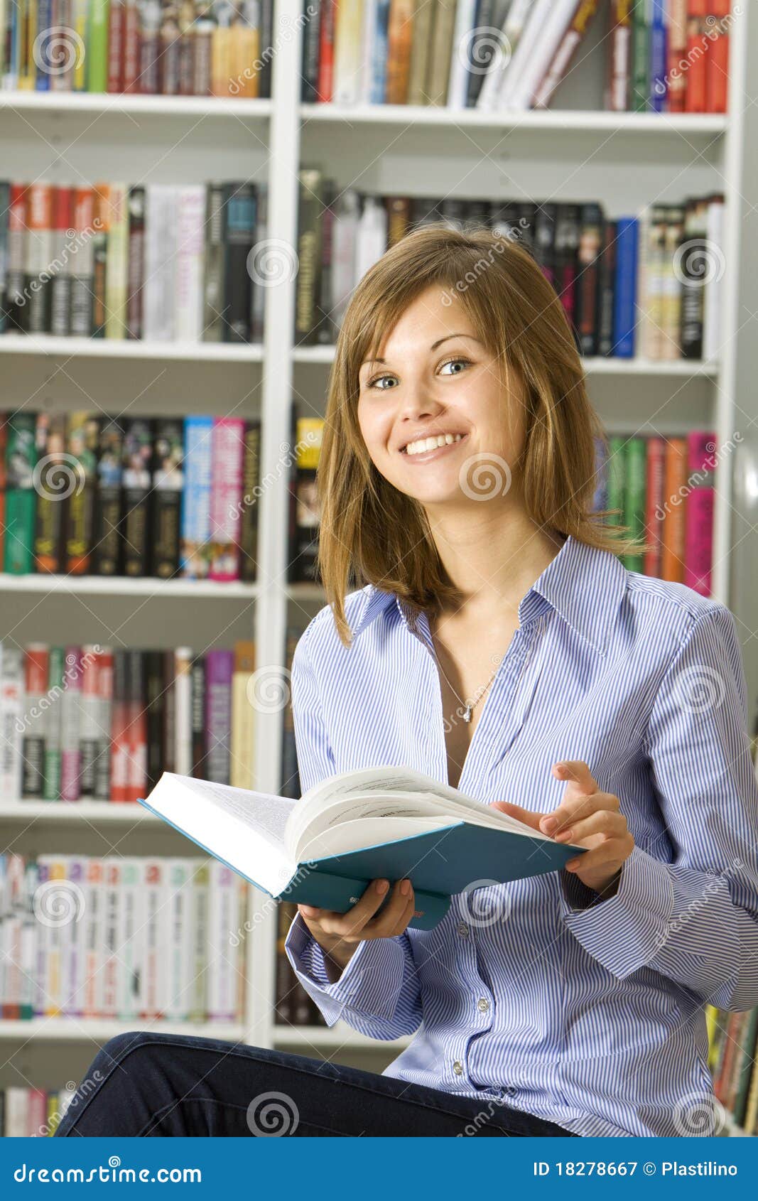 Young Woman Reading Book in the Library Stock Image - Image of reading ...